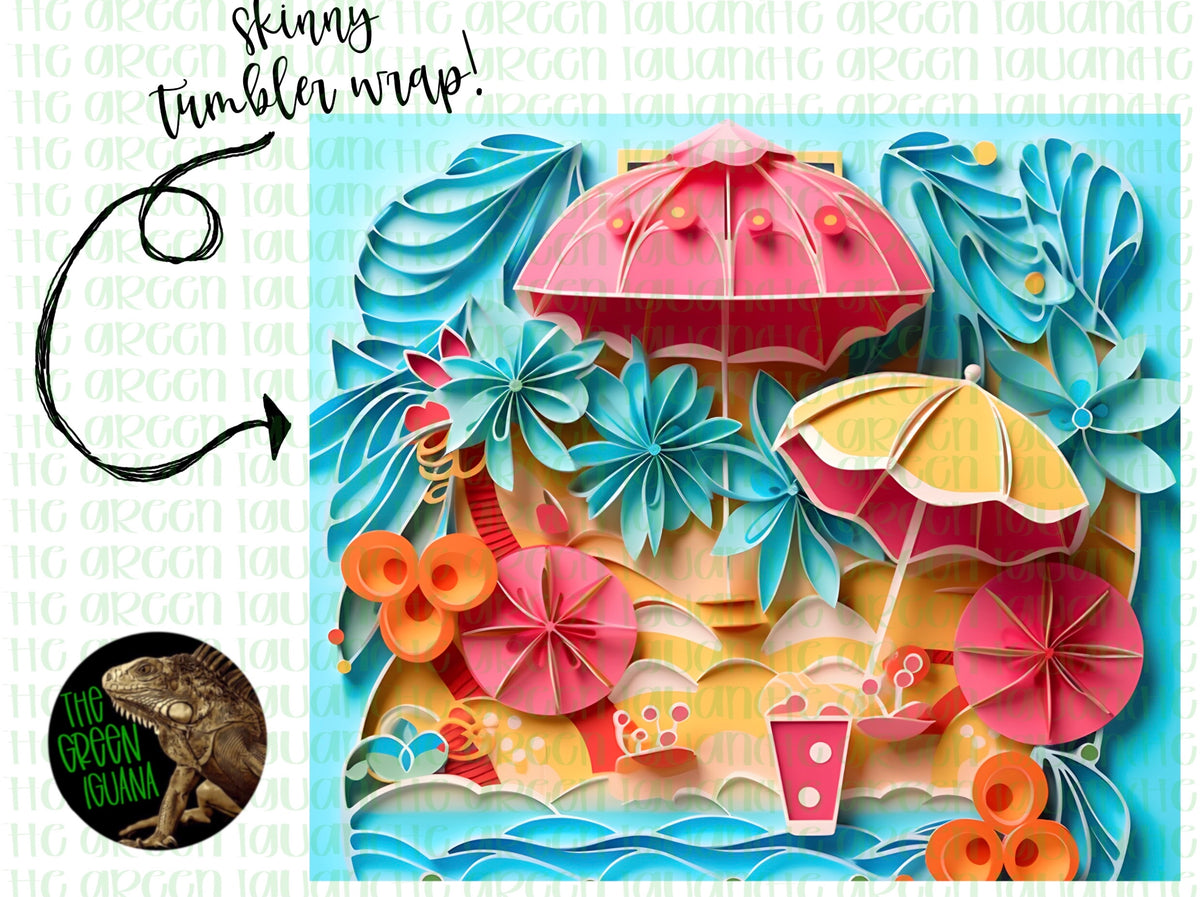 3D paper quilled beach & drinks scene - Tumbler wrap 20oz skinny – The ...