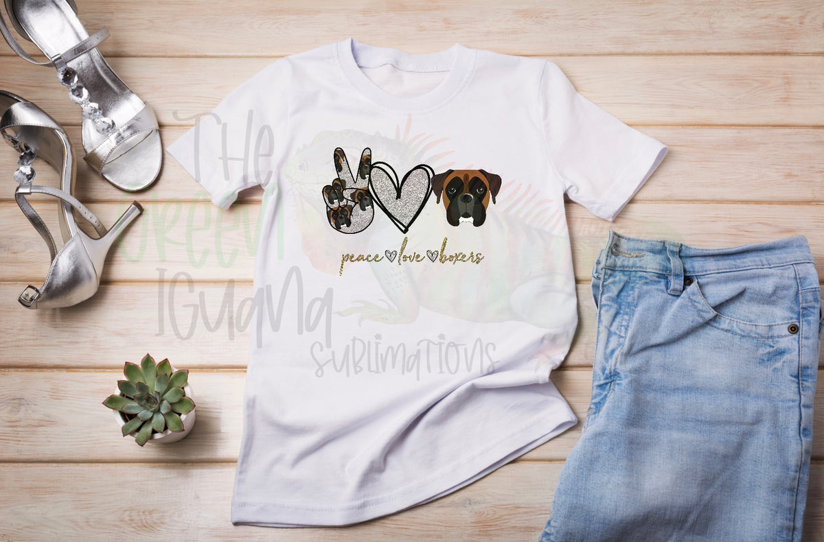 Peace Love Boxer – The Green Iguana Sublimations
